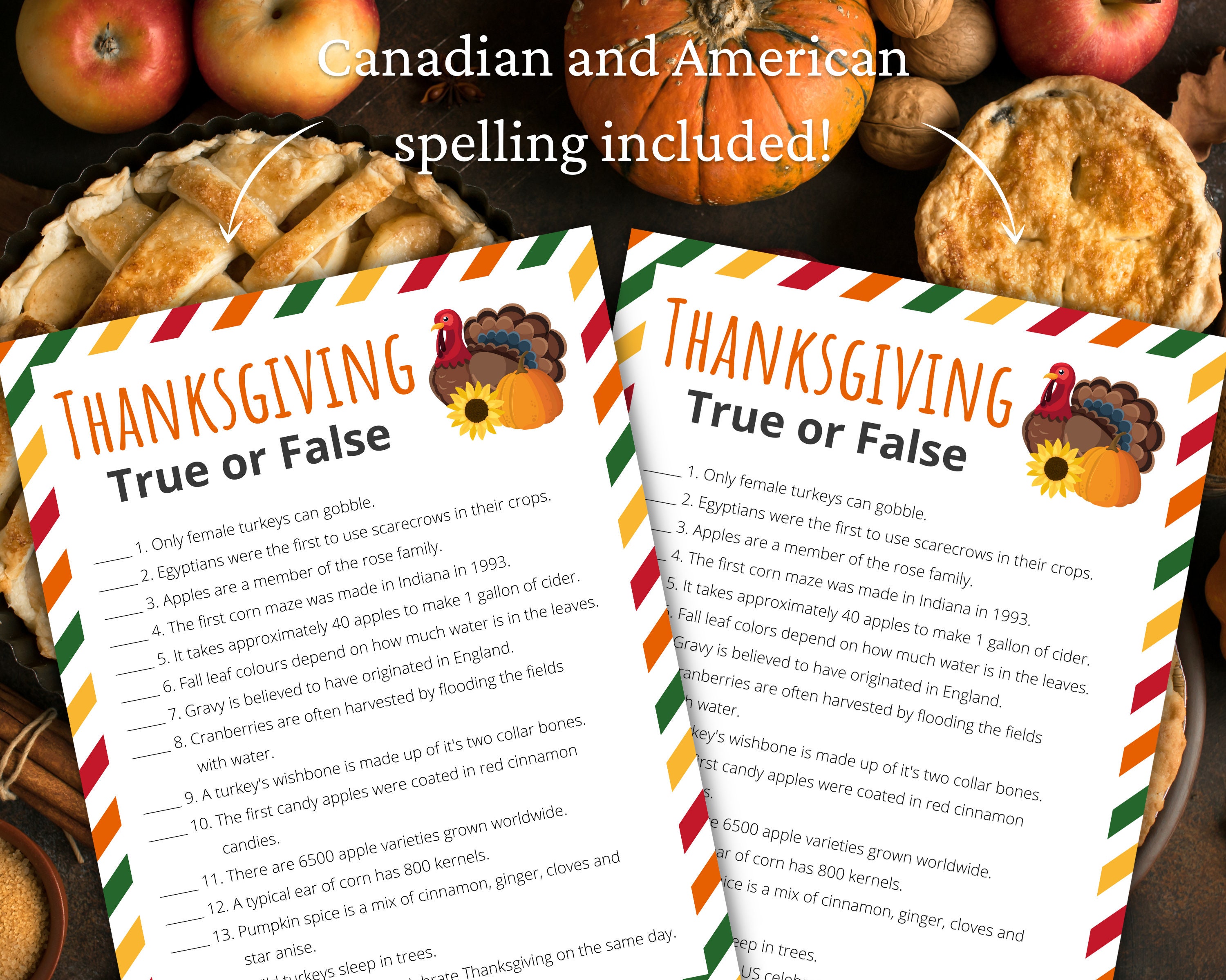 Thanksgiving True or False Game | Printable Thanksgiving Game ...