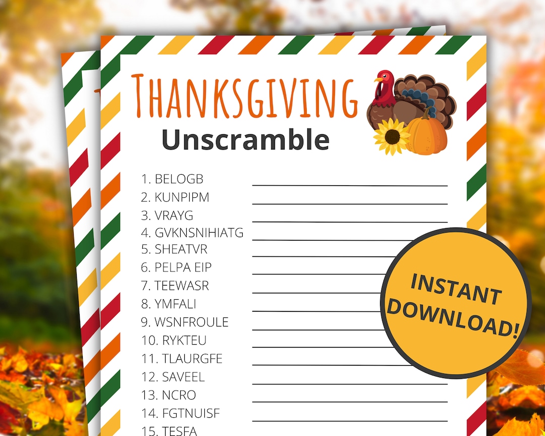 Thanksgiving Unscramble Game | Printable Thanksgiving Game ...