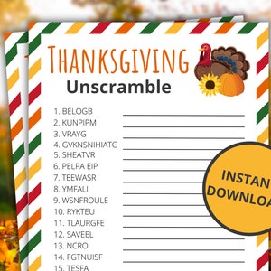 Thanksgiving Unscramble Game Printable Thanksgiving Game Thanksgiving ...