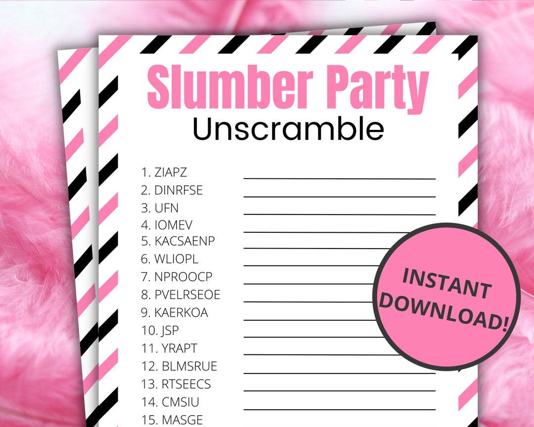 Slumber Party Unscramble Game | Sleepover Games for Kids and Teens ...