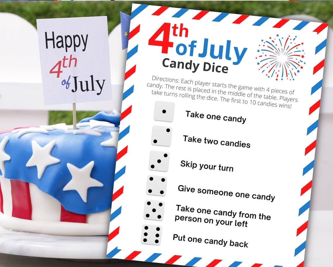 Fourth of July Candy Dice Game Printable Fourth of July Game - Etsy