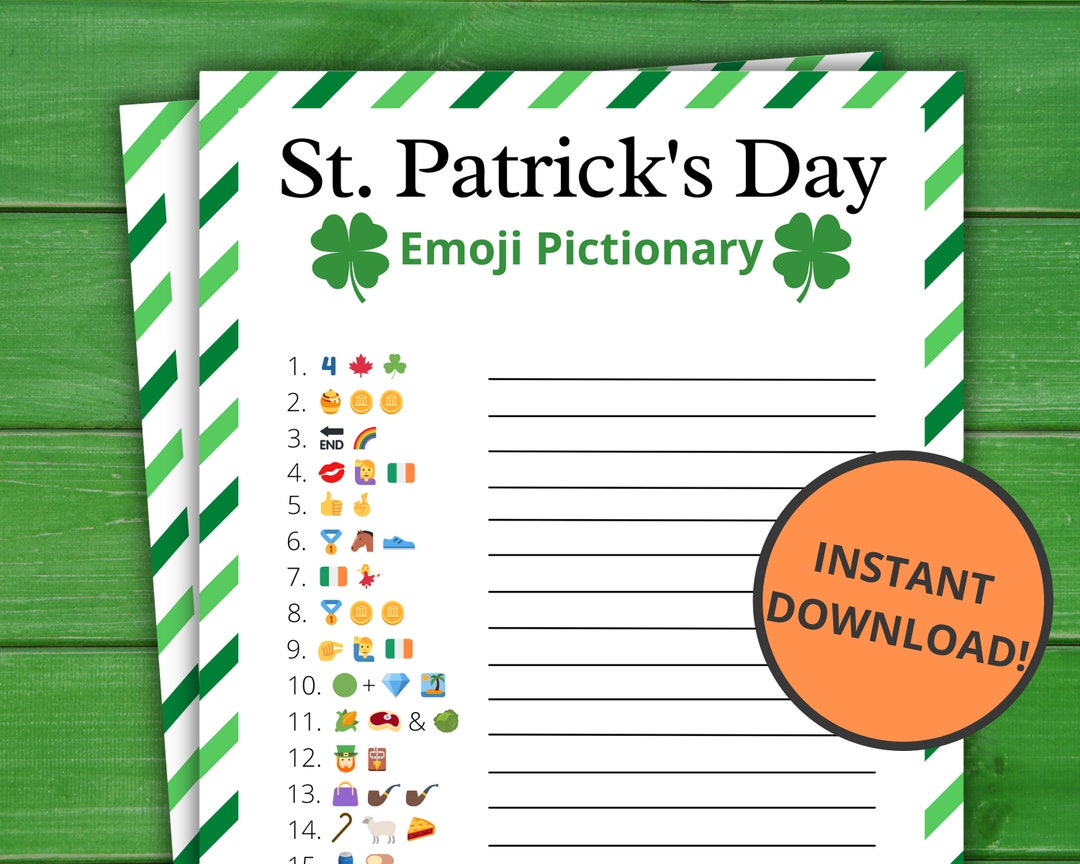 St. Patrick's Day Emoji Pictionary | St Patrick's Party Games | St ...
