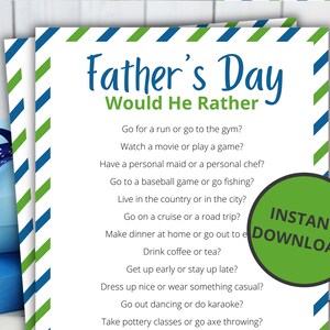 Father's Day Would He Rather | Printable Fathers Day Games for Kids and ...