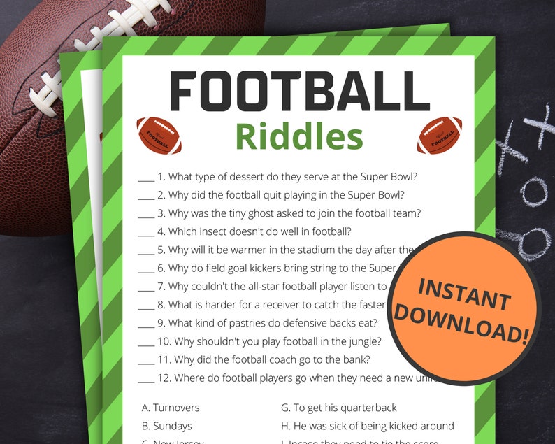 Football Riddles | Printable Football Game | Football Activity for Kids ...