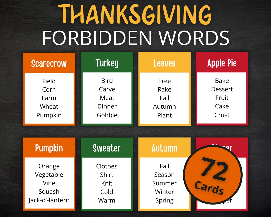 Thanksgiving Forbidden Words Printable Thanksgiving Game Thanksgiving ...