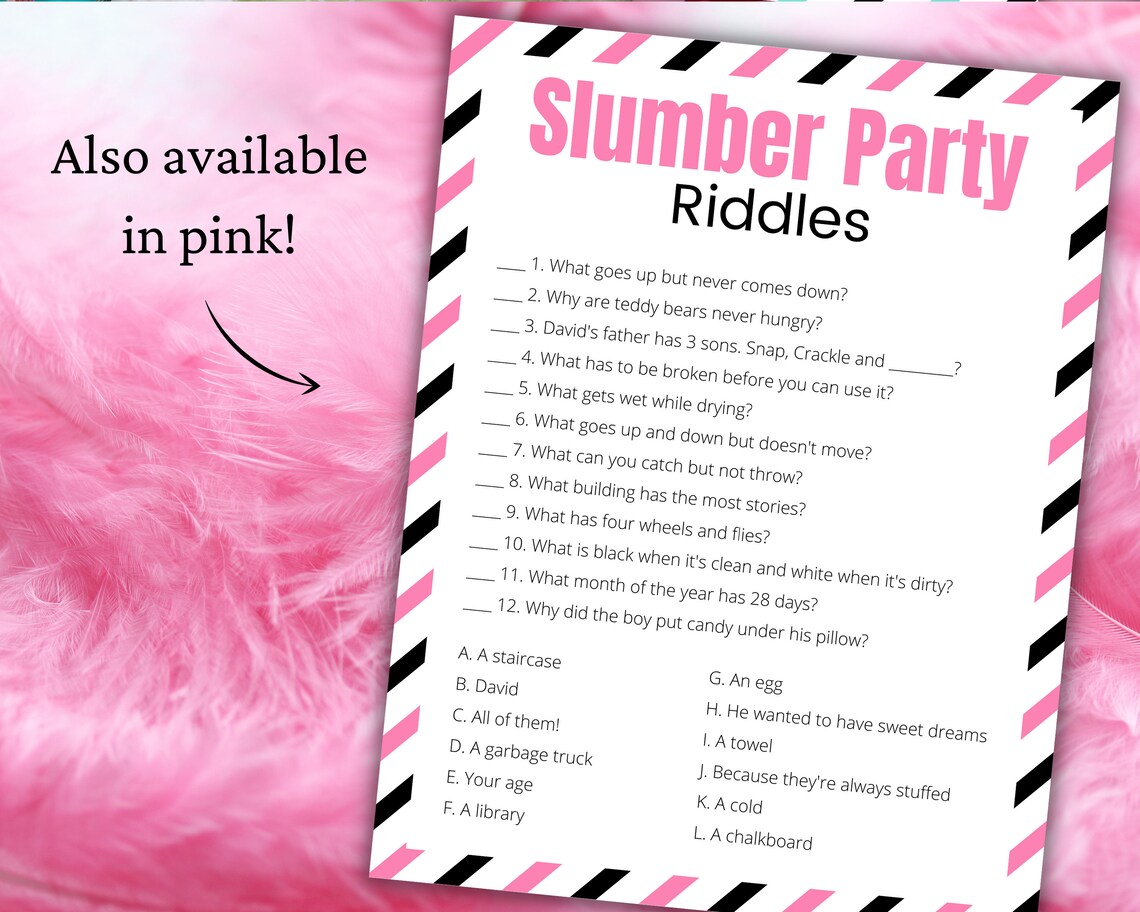 Slumber Party Riddles Printable Sleepover Games for Kids and - Etsy