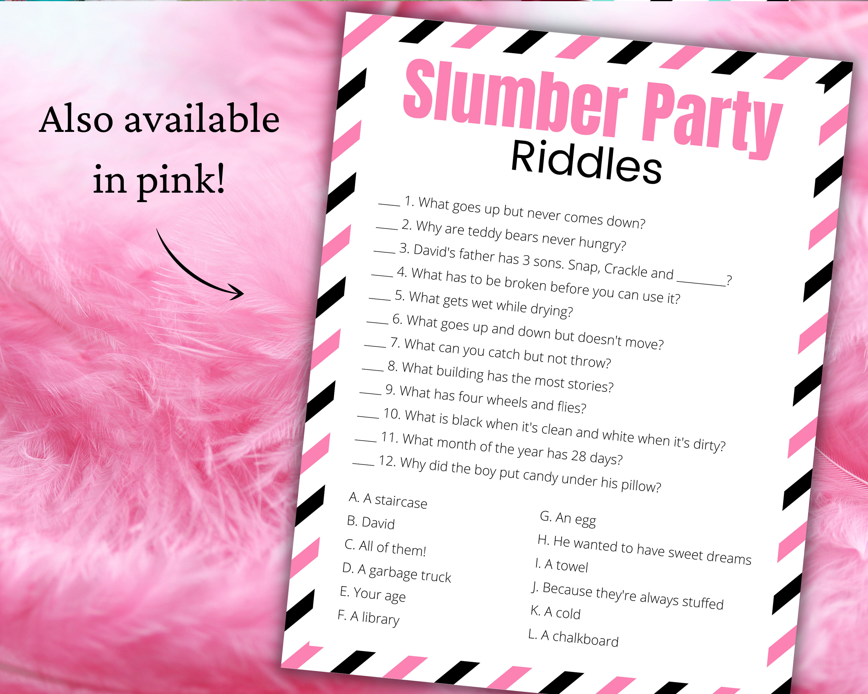 Slumber Party Riddles Printable Sleepover Games for Kids and - Etsy