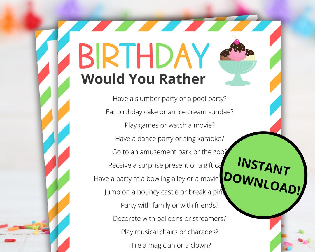 Birthday Would You Rather | Printable Birthday Party Game | Birthday ...