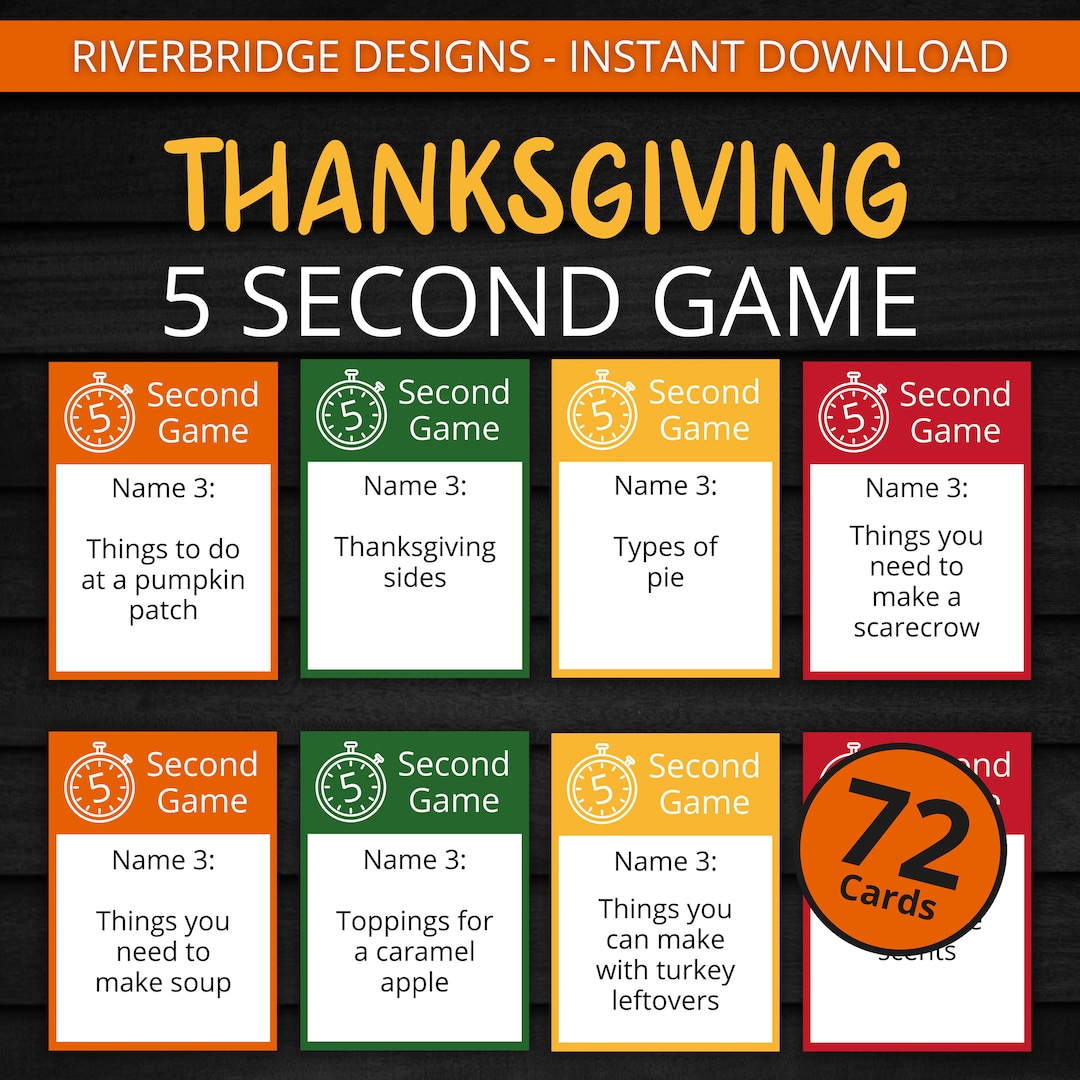 Thanksgiving 5 Second Game | Printable Thanksgiving Game | Thanksgiving ...