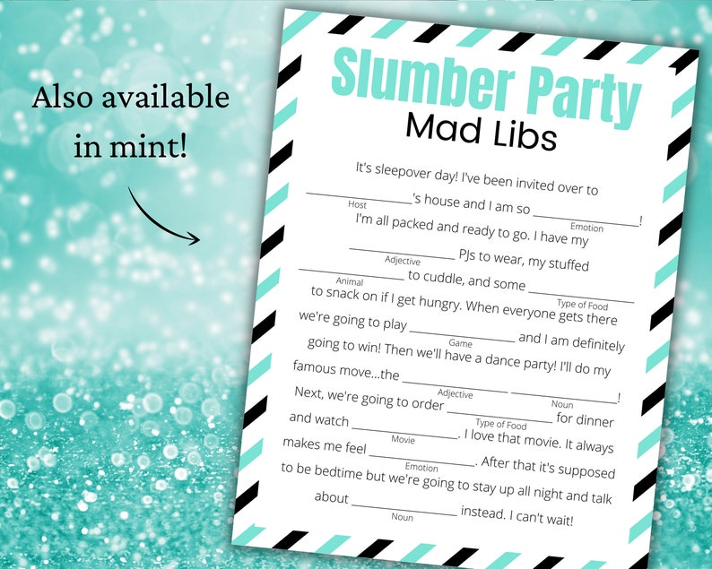 Slumber Party Mad Libs | Printable Sleepover Games for Kids and Teens ...