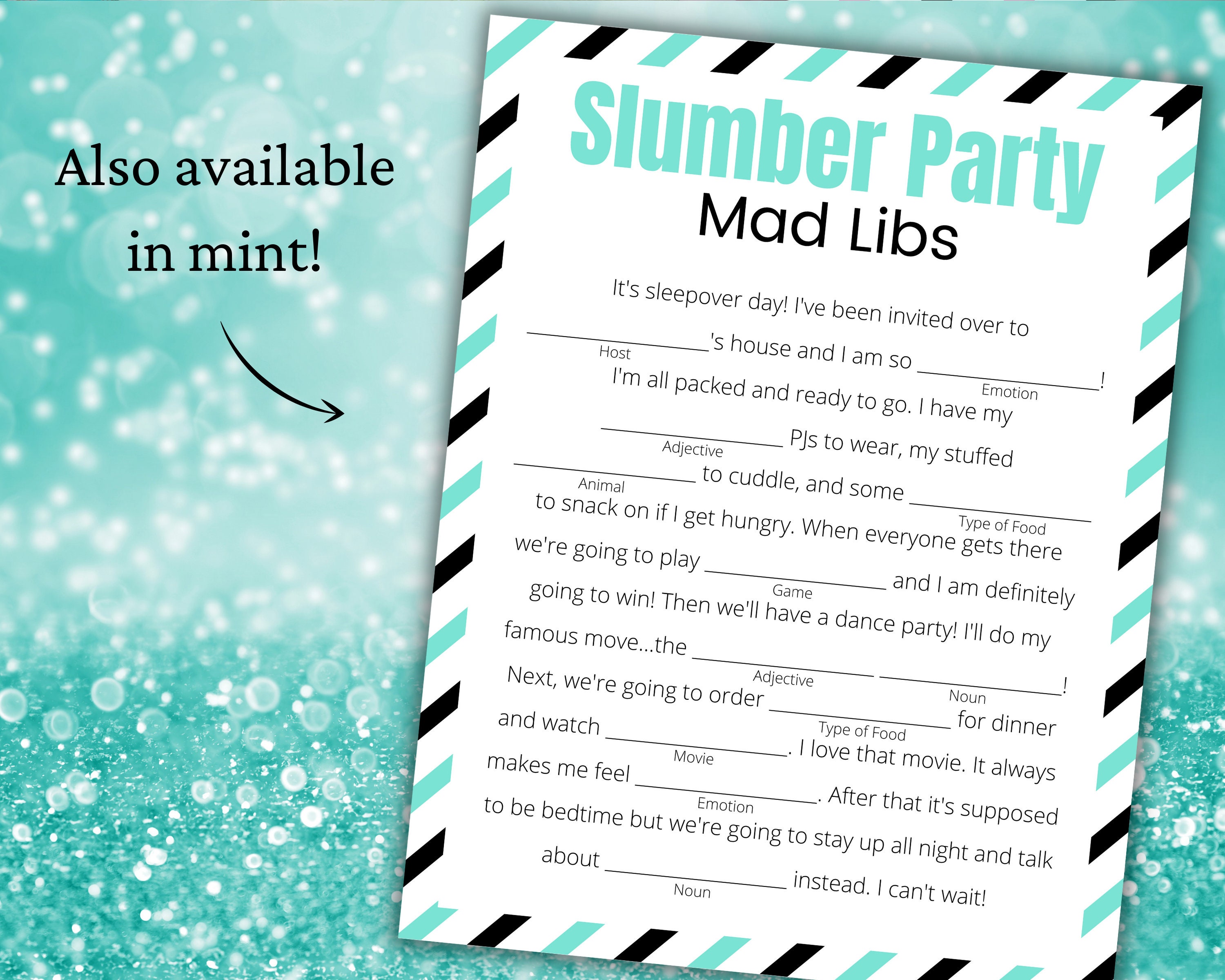 Slumber Party Mad Libs Printable Sleepover Games for Kids - Etsy Canada
