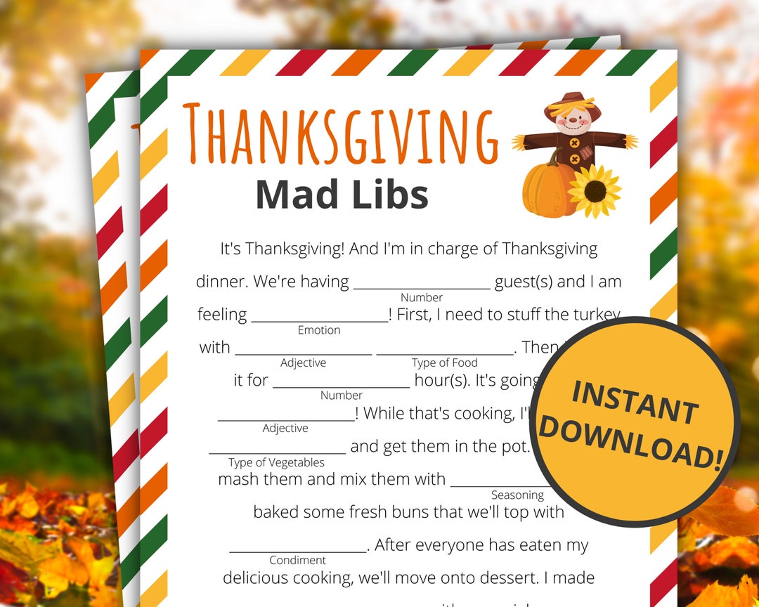 Thanksgiving Mad Libs | Printable Thanksgiving Game | Thanksgiving ...