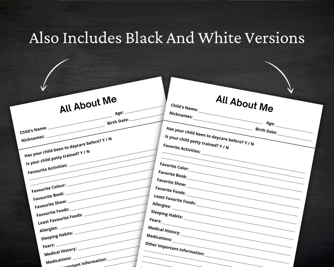 Daycare All About Me Form Daycare Questionnaire Get to - Etsy