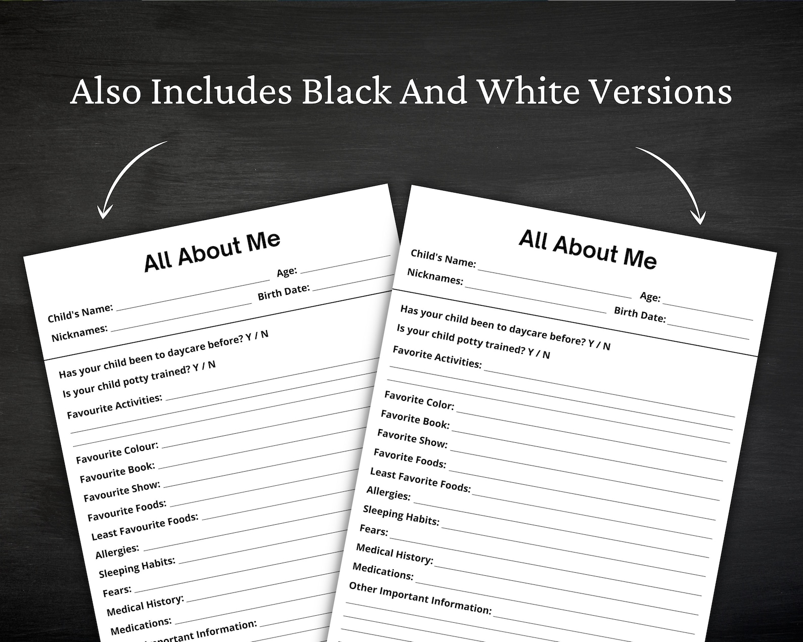 Daycare All About Me Form Daycare Questionnaire Get to - Etsy