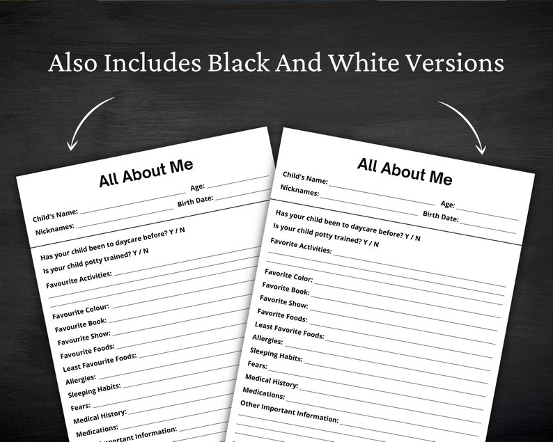 Daycare All About Me Form Daycare Questionnaire Get to - Etsy
