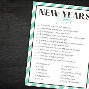 New Year's Eve Riddles | Printable New Year's Game | New Years Activity ...