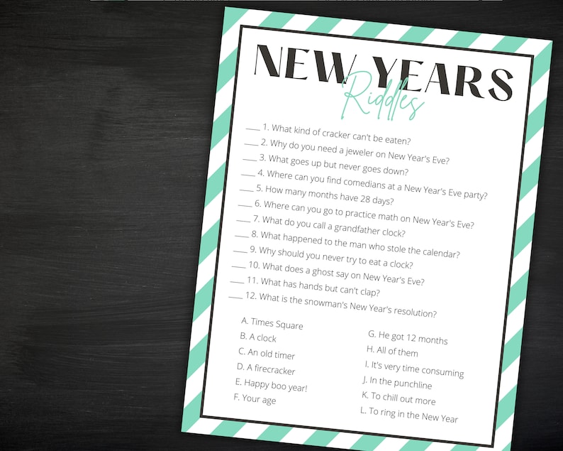 New Year's Eve Riddles Printable New Year's Game - Etsy