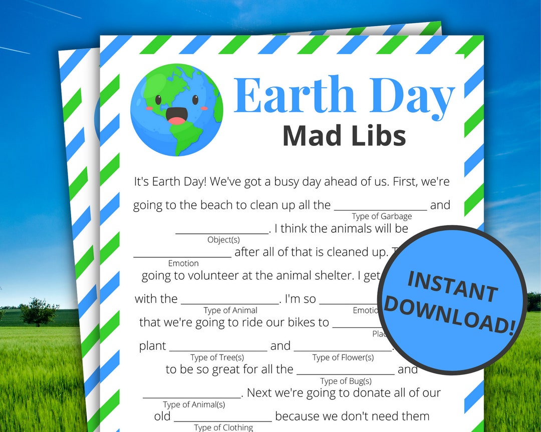 Earth Day Mad Libs Printable Earth Day Games for Kids and - Etsy