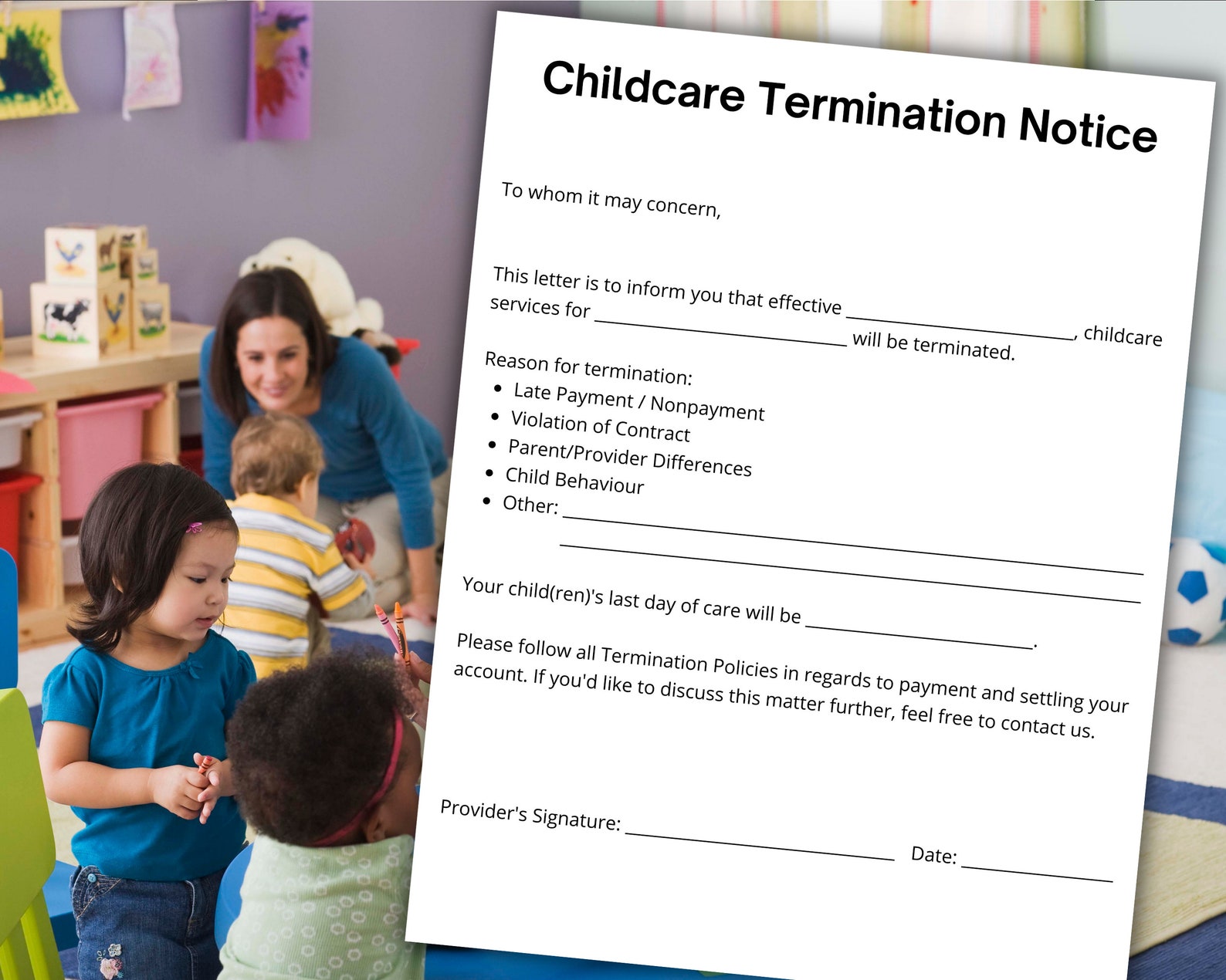 Childcare Termination Notice | Daycare Termination Notice | Termination ...