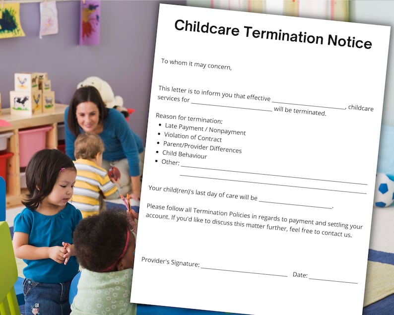 Childcare Termination Notice | Daycare Termination Notice | Termination ...