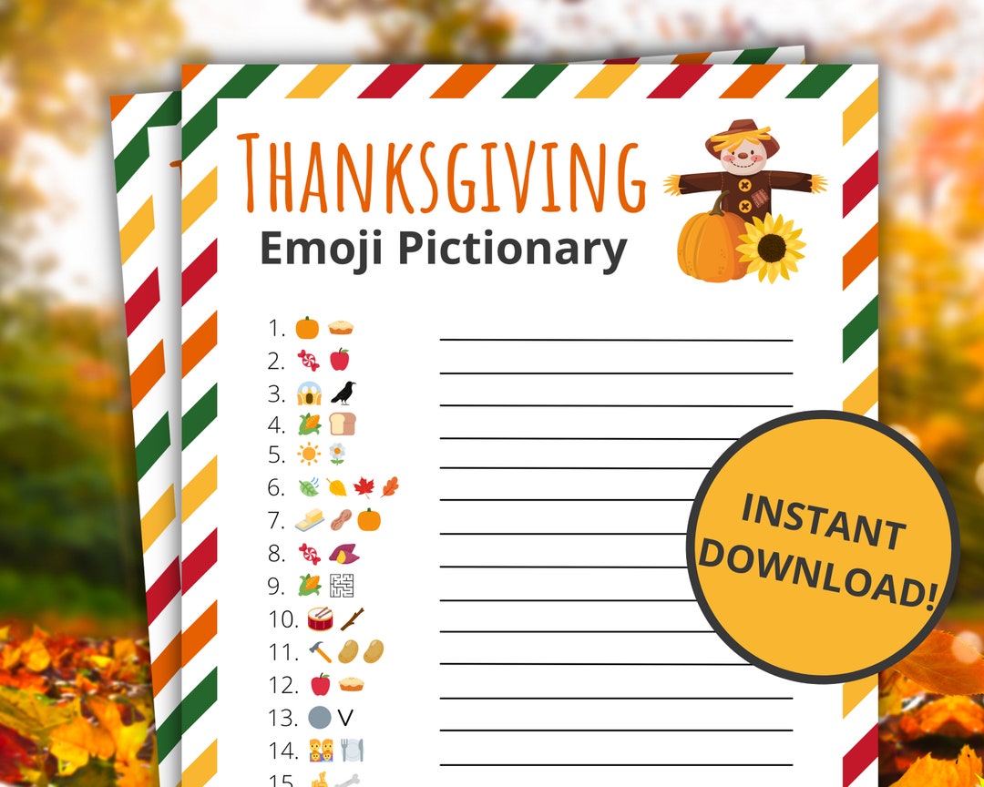 Thanksgiving Emoji Pictionary | Printable Thanksgiving Game ...