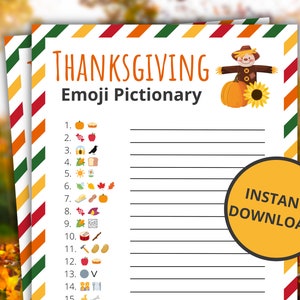 Thanksgiving Emoji Pictionary | Printable Thanksgiving Game ...