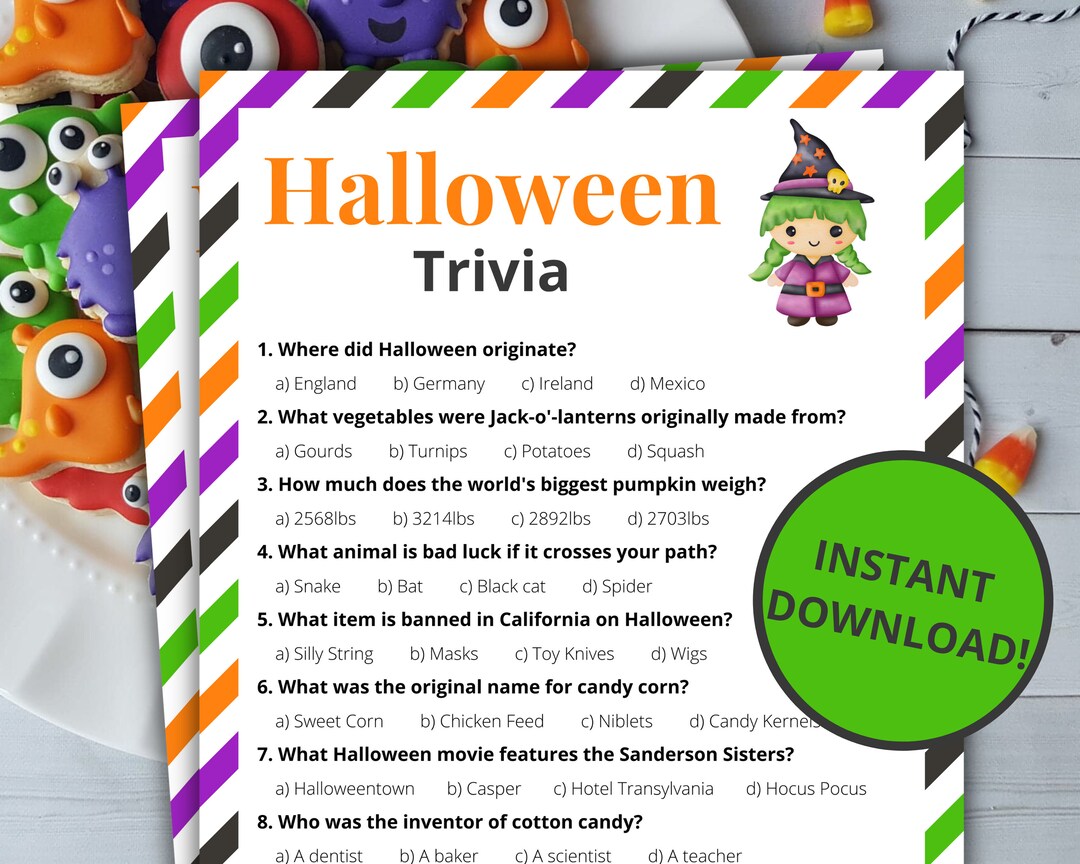 Halloween Trivia | Printable Halloween Game | Halloween Activity for ...