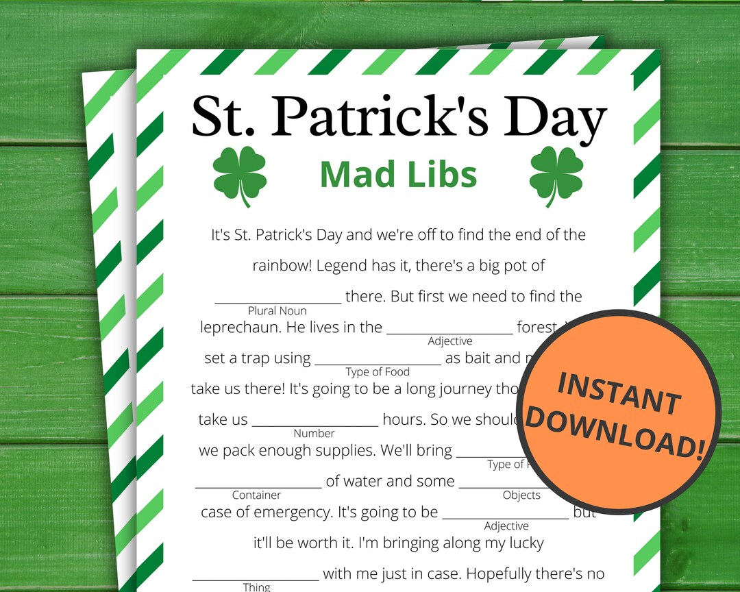 St. Patrick's Day Mad Libs | St Patrick's Party Games | St. Patty's ...