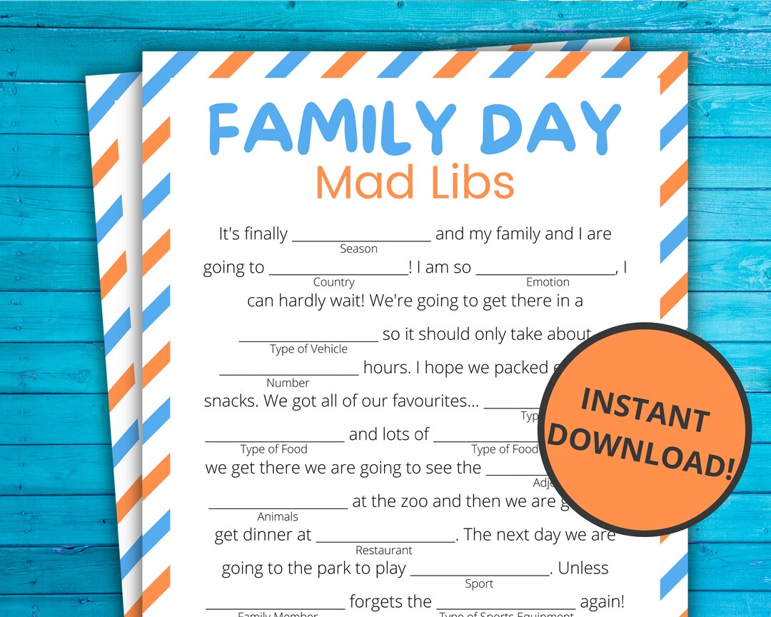 Family Day Mad Libs | Printable Family Day Game | Family Day Activity ...