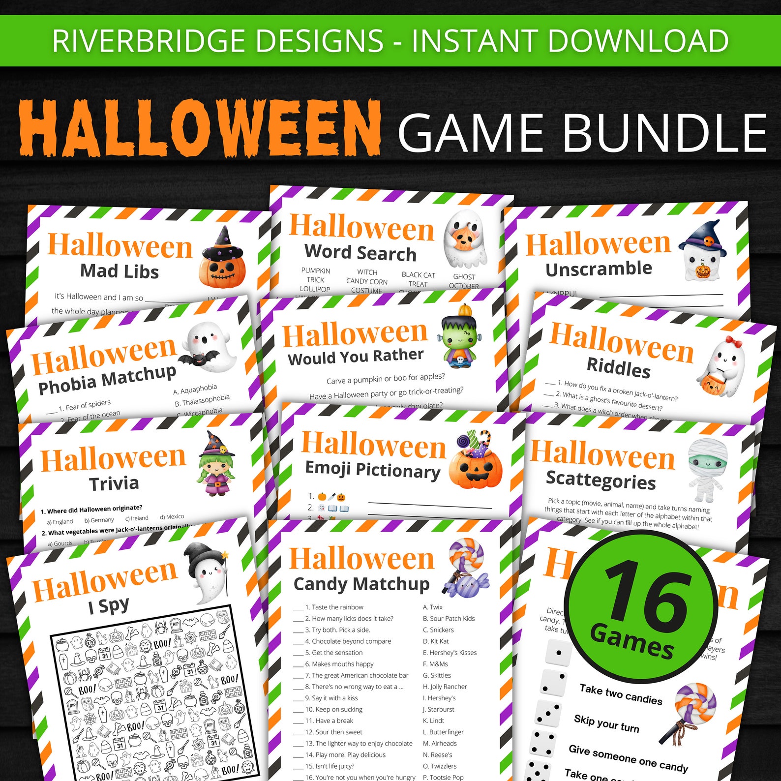 Halloween Game Bundle | Printable Halloween Games for Kids and Adults ...
