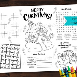 Christmas Placemat Printable Activities for Families and Kids 8.5x11 ...