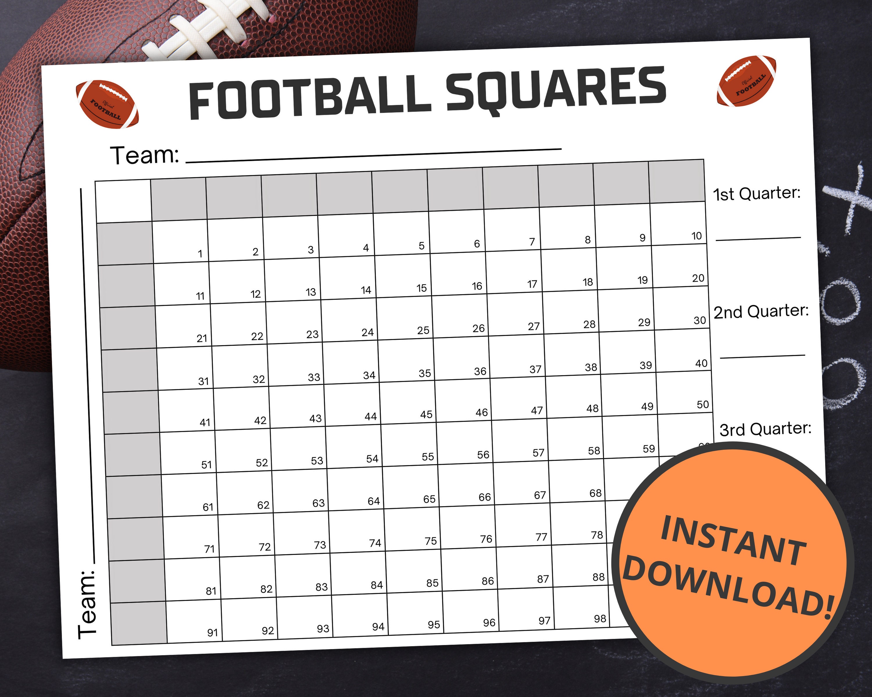 Football Squares | Printable Football Game | Football Activity ...