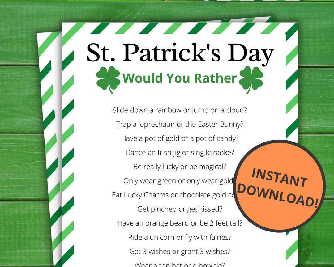 St. Patrick's Day Would You Rather | St Patrick's Party Games | St ...