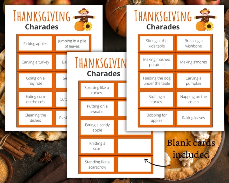 Thanksgiving Charades | Printable Thanksgiving Game | Thanksgiving ...