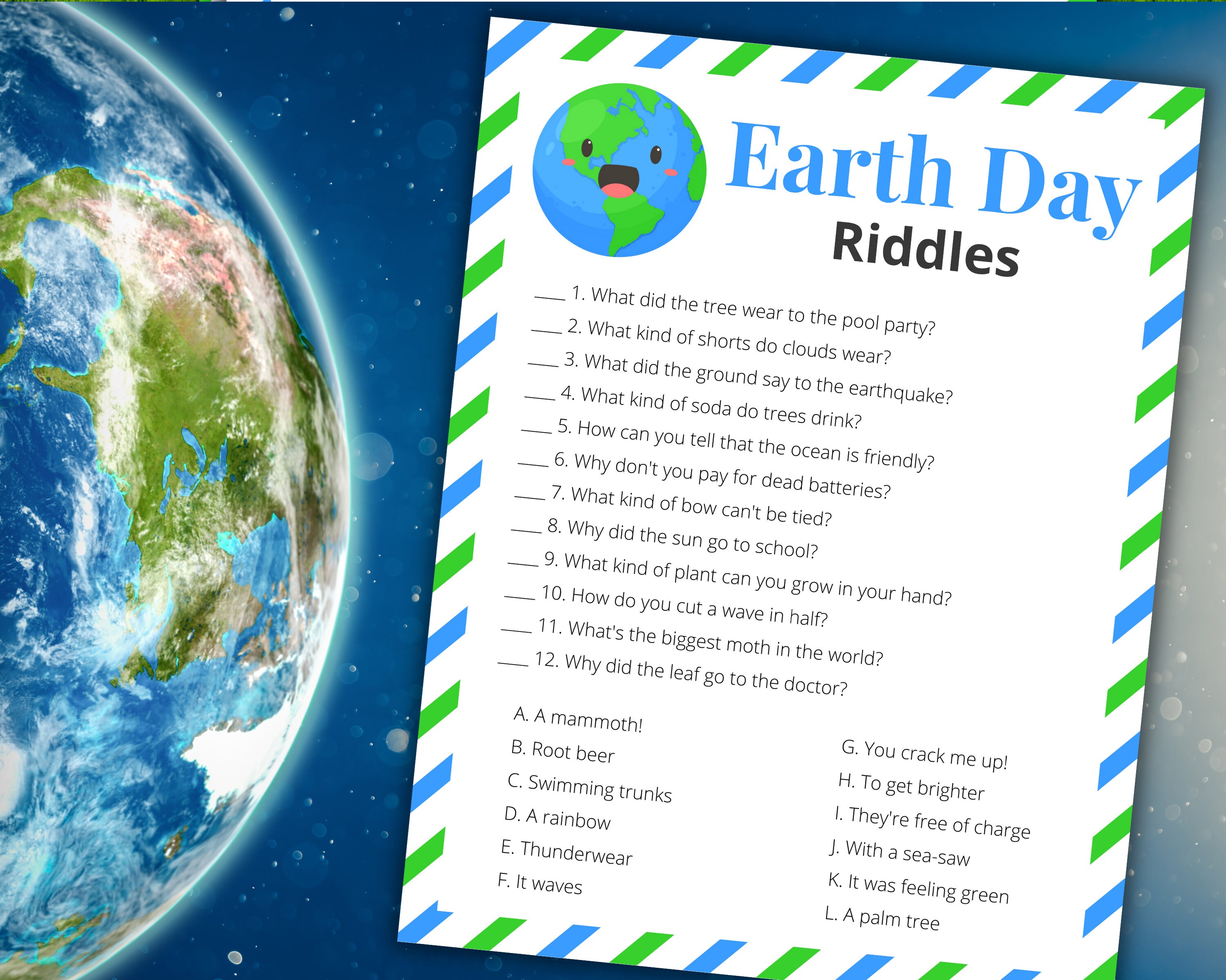 Earth Day Riddles Printable Earth Day Games for Kids and | Etsy