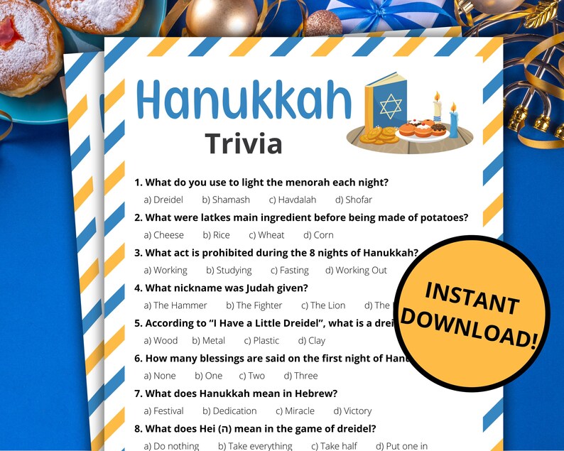 Hanukkah Trivia | Printable Chanukah Game | Hanukkah Activity for Kids ...
