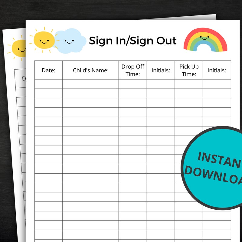 Sign in Sheet for Daycare - Etsy