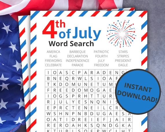 Fourth of July Word Search Printable Fourth of July Game - Etsy