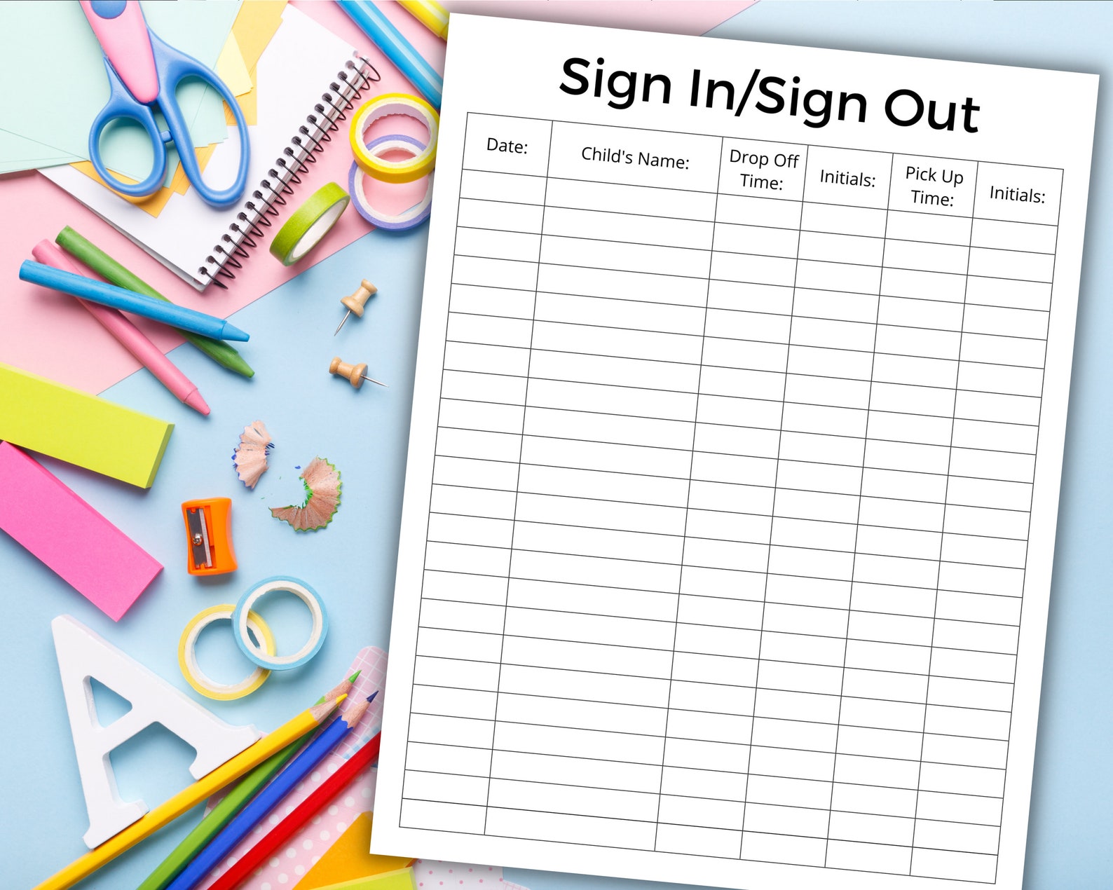 Sign in Sheets for Daycare, School, Preschool, Sports, Recreational ...