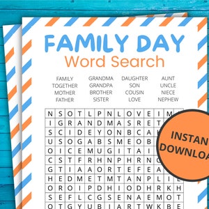 Family Day Word Search | Printable Family Day Game | Family Day ...