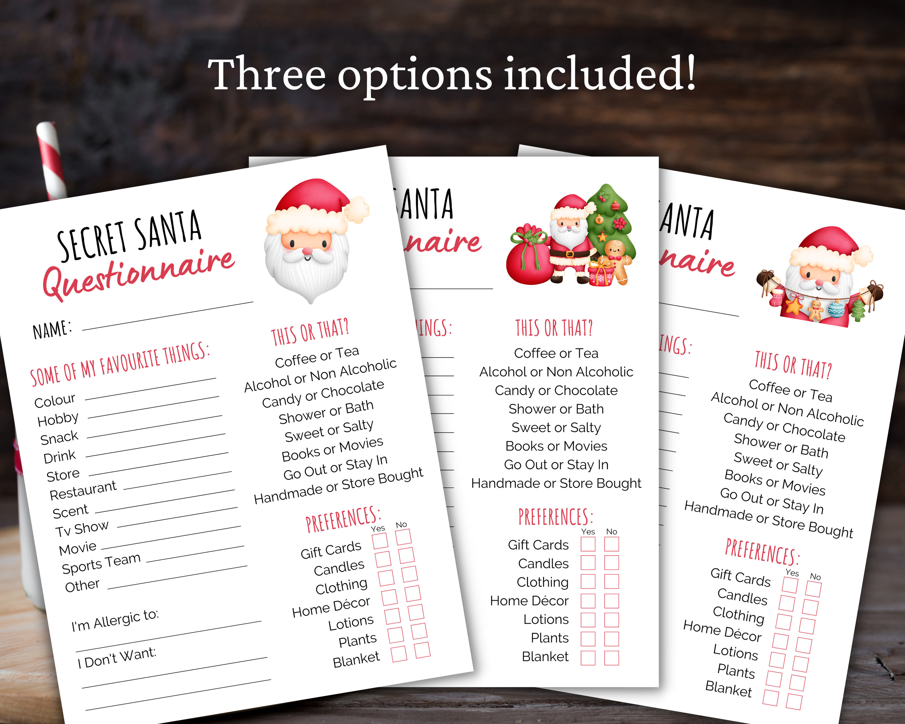 Secret Santa Questionnaire Holiday Gift Exchange for Work - Etsy