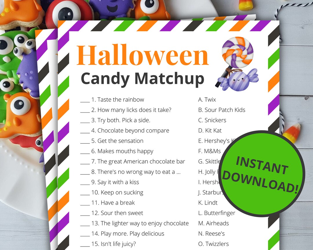 Halloween Candy Matchup Game | Printable Halloween Game | Halloween ...