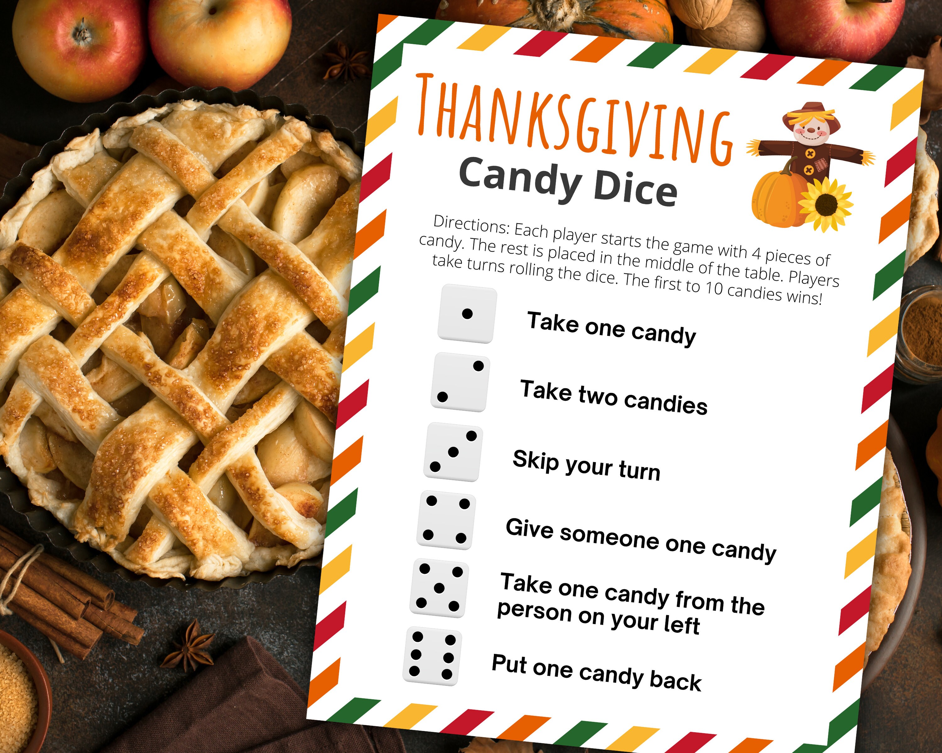 Thanksgiving Candy Dice | Printable Thanksgiving Game | Thanksgiving ...
