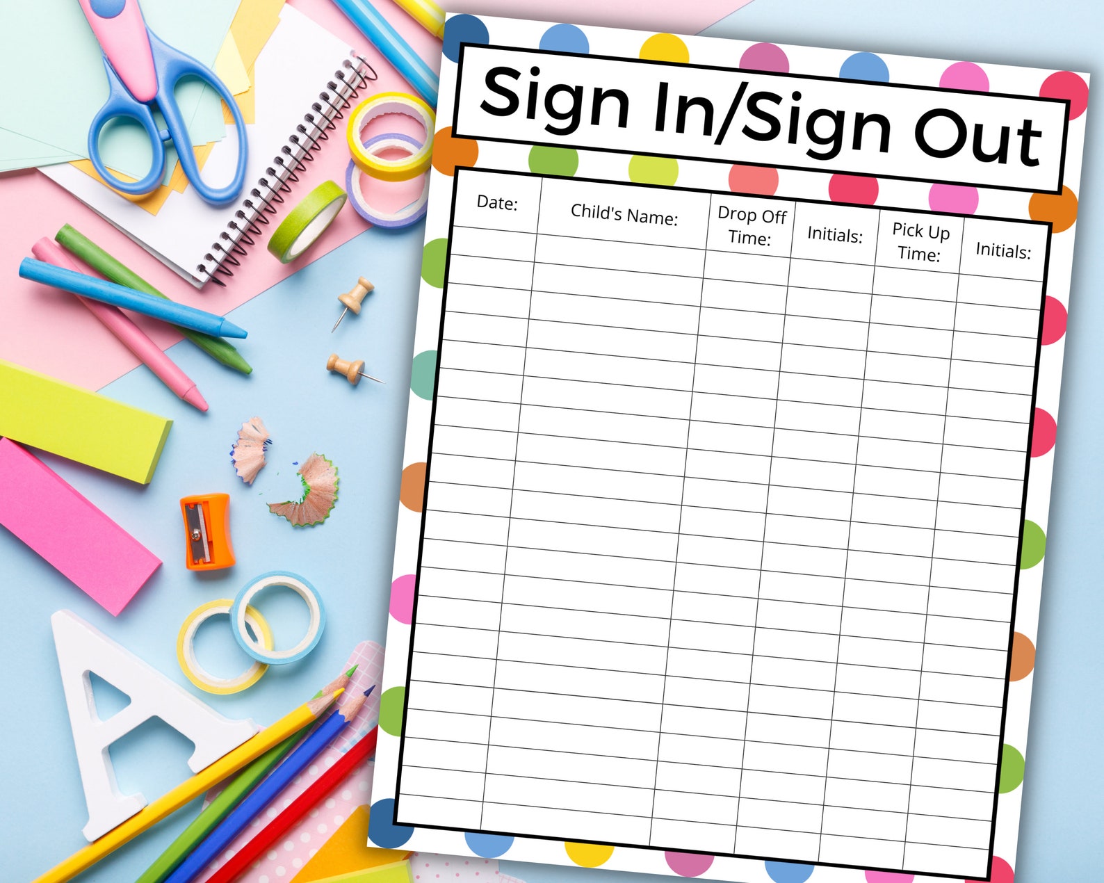 Sign in Sheets for Daycare, School, Preschool, Sports, Recreational ...