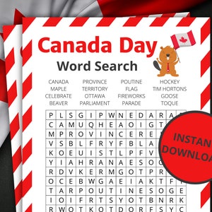 Canada Day Word Search | Printable Canada Day Game | Canada Day ...