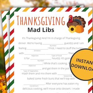 Thanksgiving Mad Libs | Printable Thanksgiving Game | Thanksgiving ...