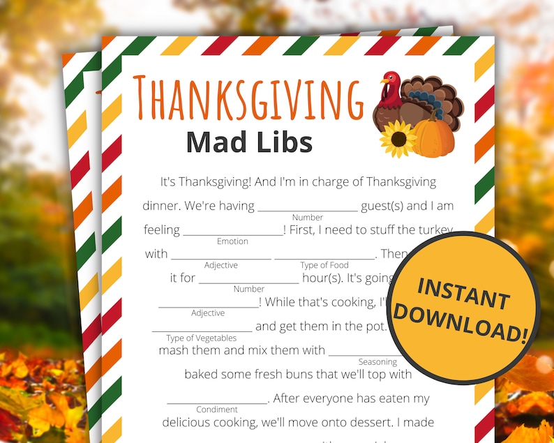 Thanksgiving Mad Libs | Printable Thanksgiving Game | Thanksgiving ...