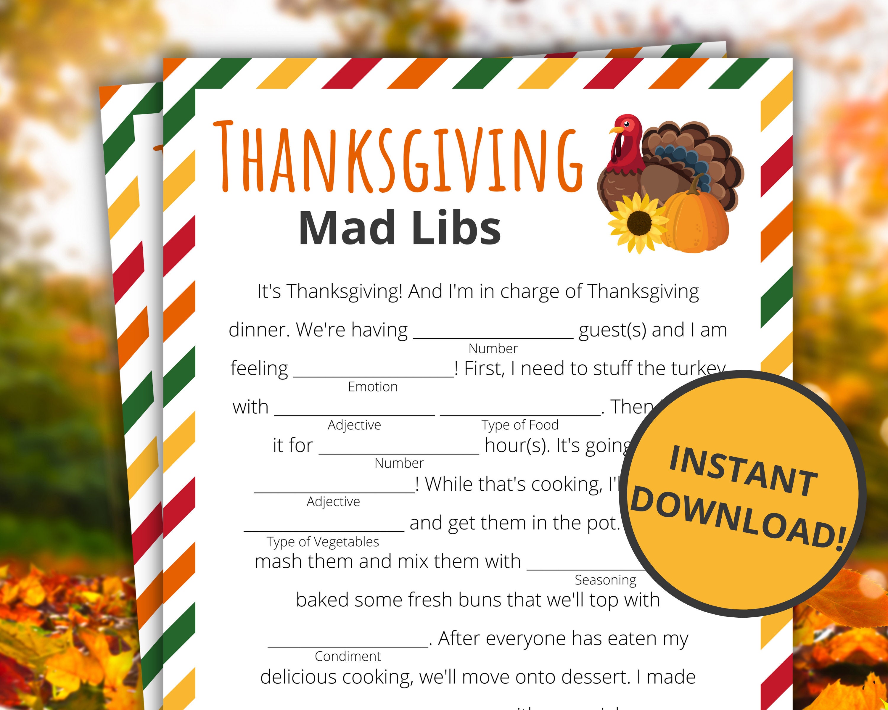Thanksgiving Mad Libs | Printable Thanksgiving Game | Thanksgiving ...