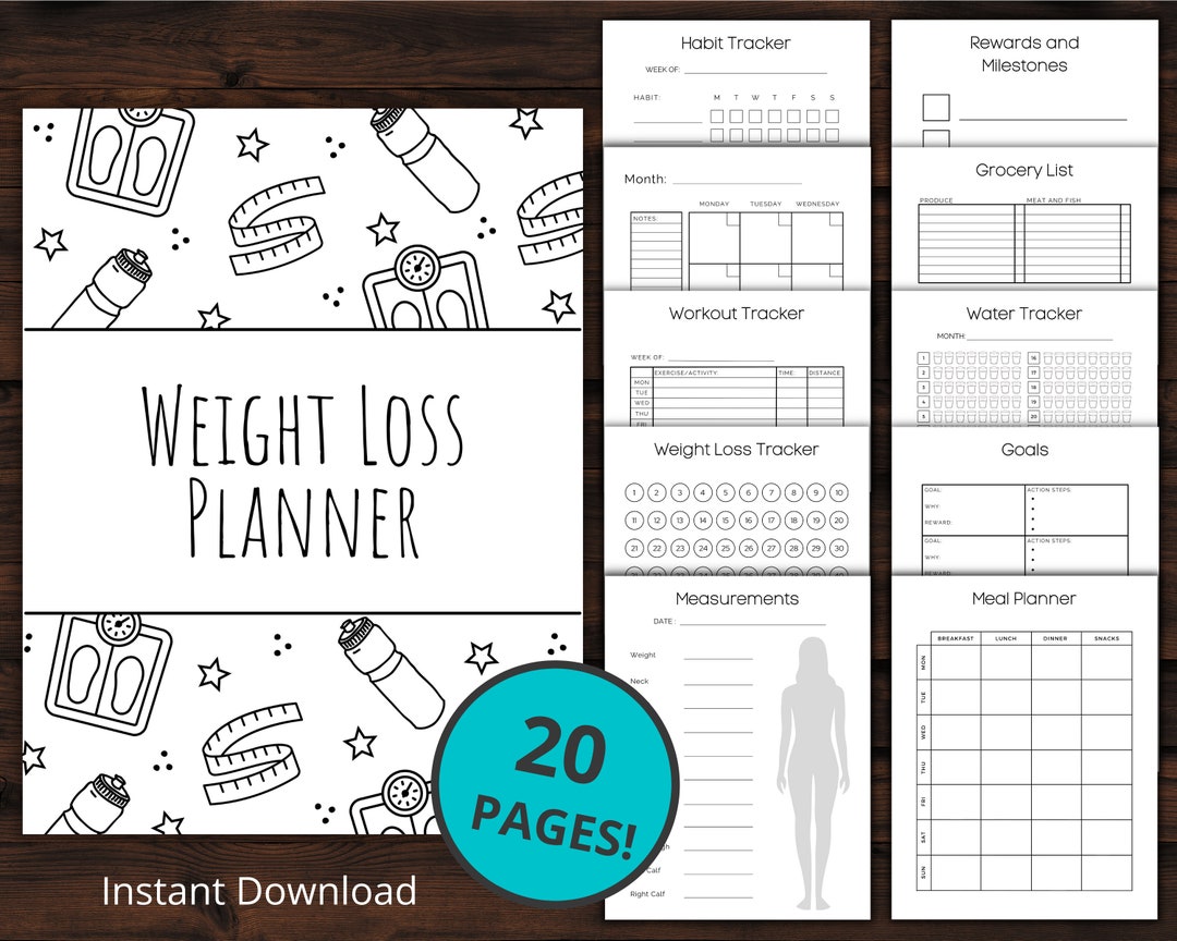 Weight Loss Tracker | Fitness Journal | Printable Weight Loss Planner ...