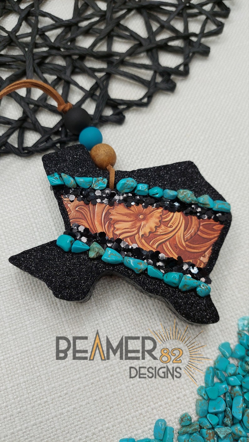 Texas Freshie Tooled Leather Print and Turquoise Air - Etsy